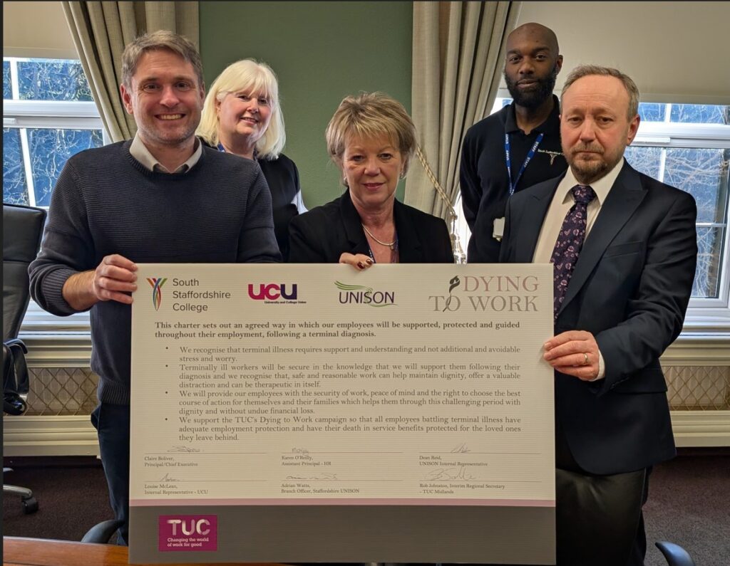 South Staffordshire College signs Dying to Work Charter, strengthening ...
